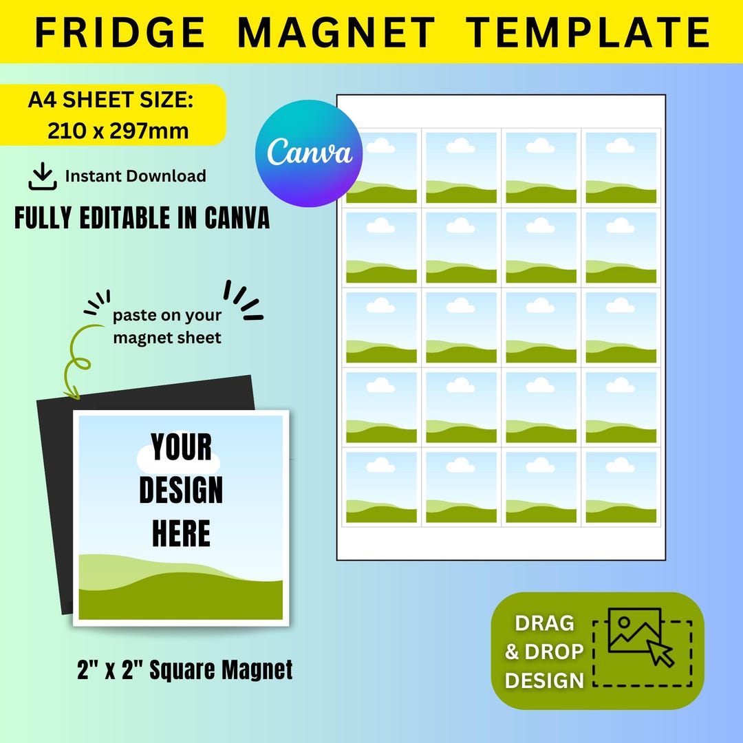 2" X 2" Square Magnet Template [with Cutting Guideline] - Etsy