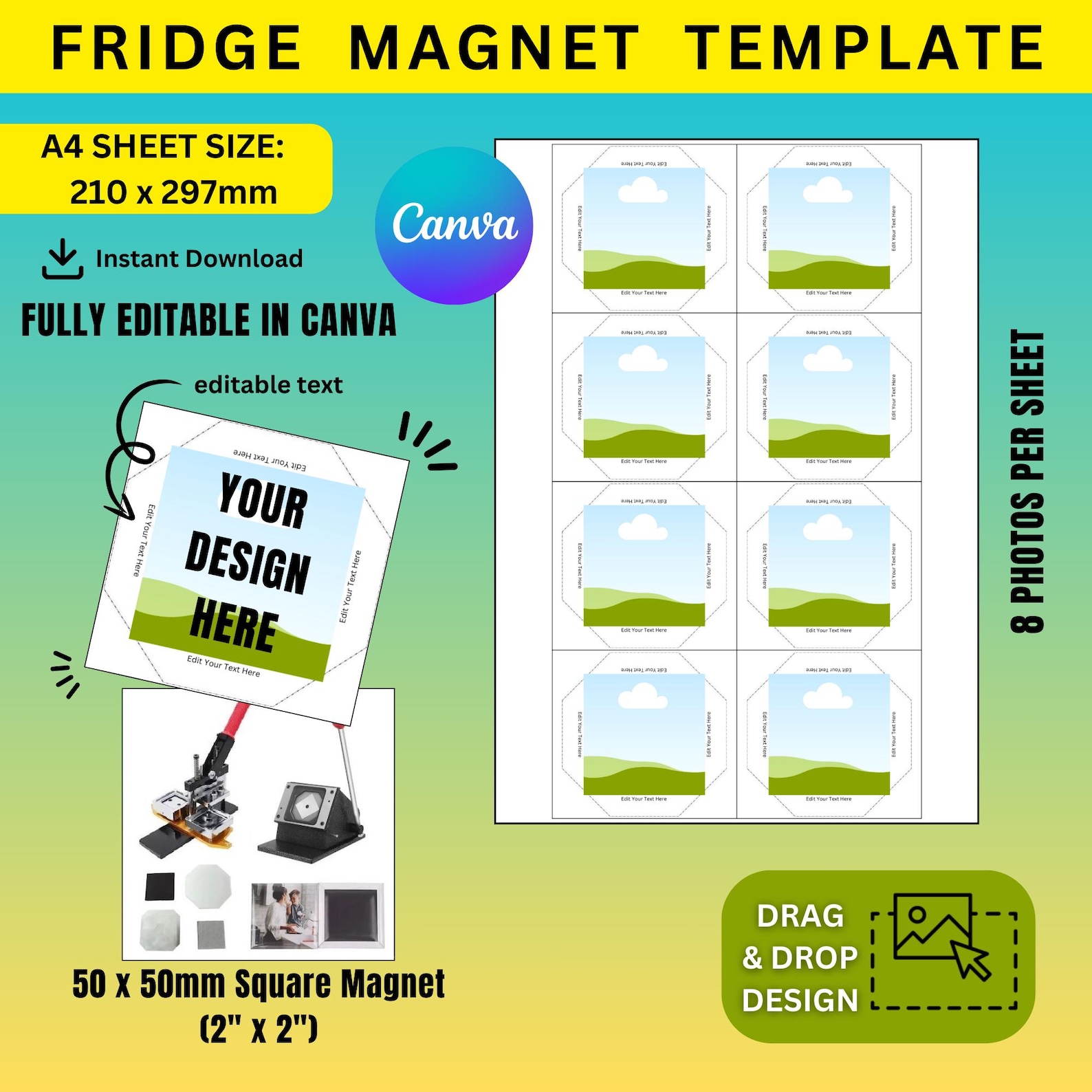 2" X 2" [MACHINE] Square Magnet Template (CUTTER TYPE 2) (8 Photos ...