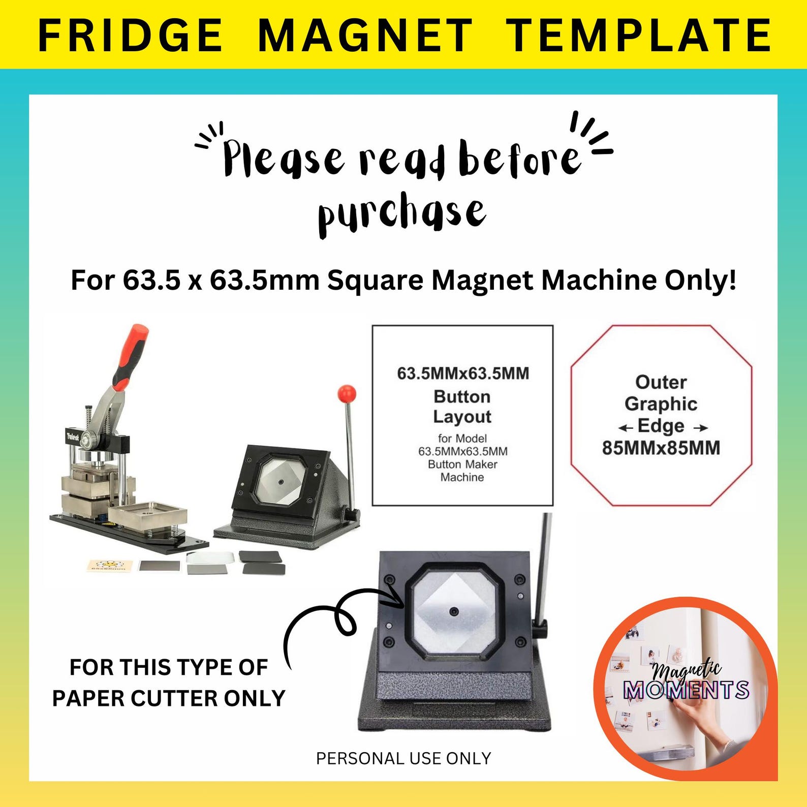 2.5" X 2.5" [MACHINE] Square Magnet Template [with Cutting Guideline ...