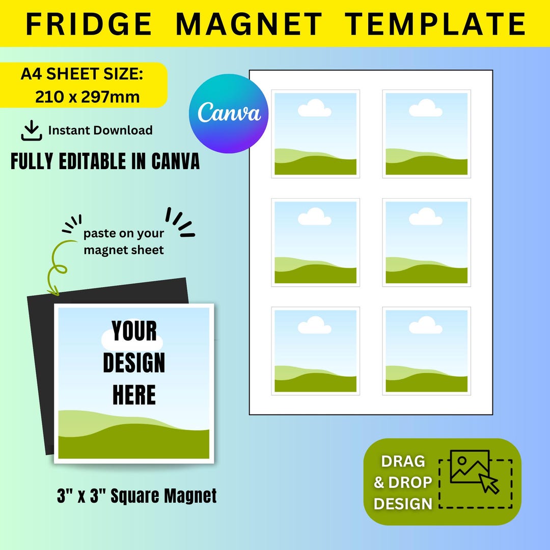 3" X 3" Square Magnet Template [with Cutting Guideline] - Etsy