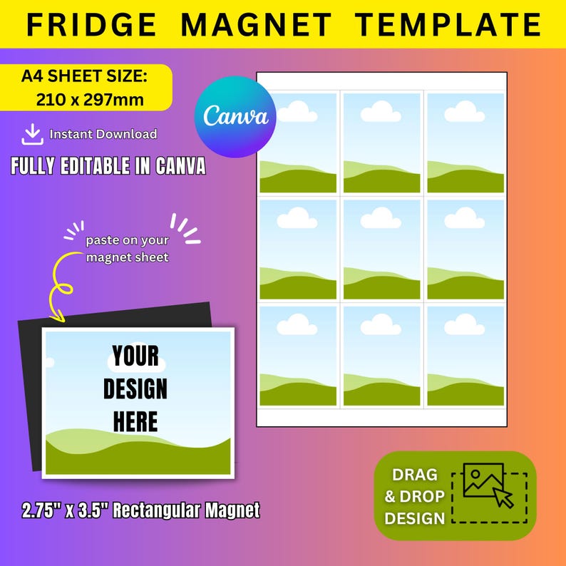 2.75" X 3.5" Rectangular Magnet Template [with Cutting Guideline] - Etsy