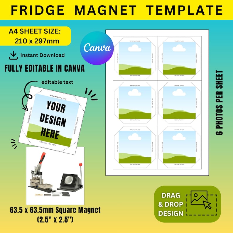 2.5" X 2.5" [MACHINE] Square Magnet Template [with Cutting Guideline ...