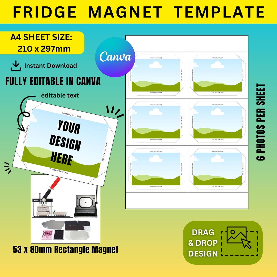 53 X 80mm [MACHINE] Rectangle Magnet Template [with Cutting Guideline ...