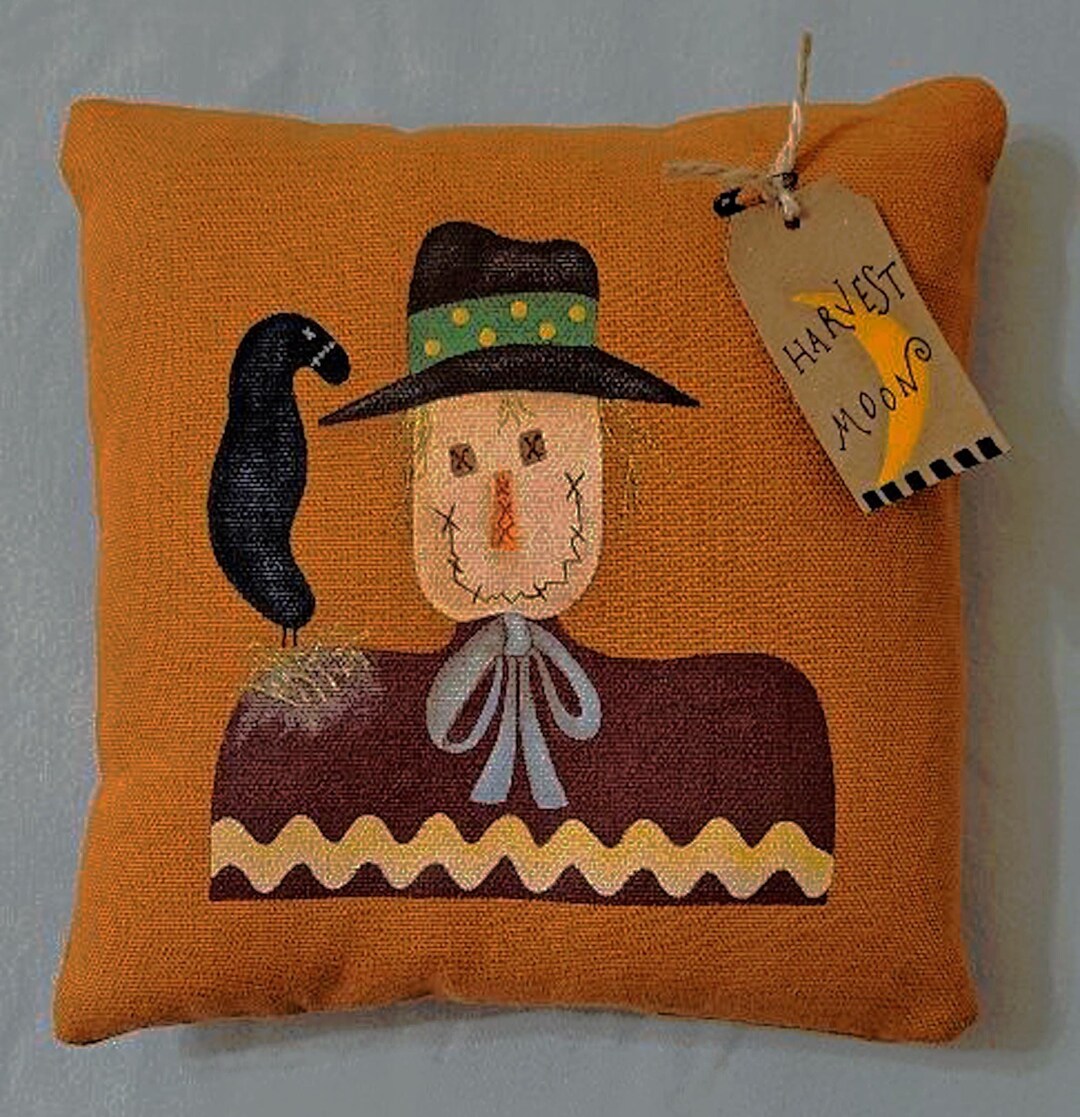 Fall Scarecrow Pillow, Scarecrow Pillow, Hand Painted Fall Pillow, Folk ...