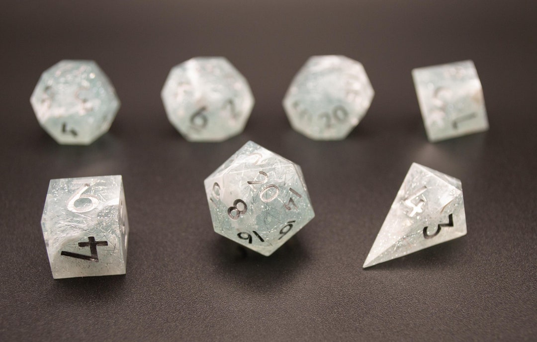 Arctic Storm Premium Handmade Sharp Edge Polyhedral D&D Dice Set, Resin ...