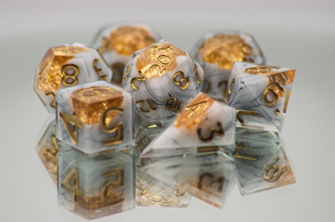 Midas Marble- Premium Handmade Sharp Edge Polyhedral Geode D&D Dice Set ...