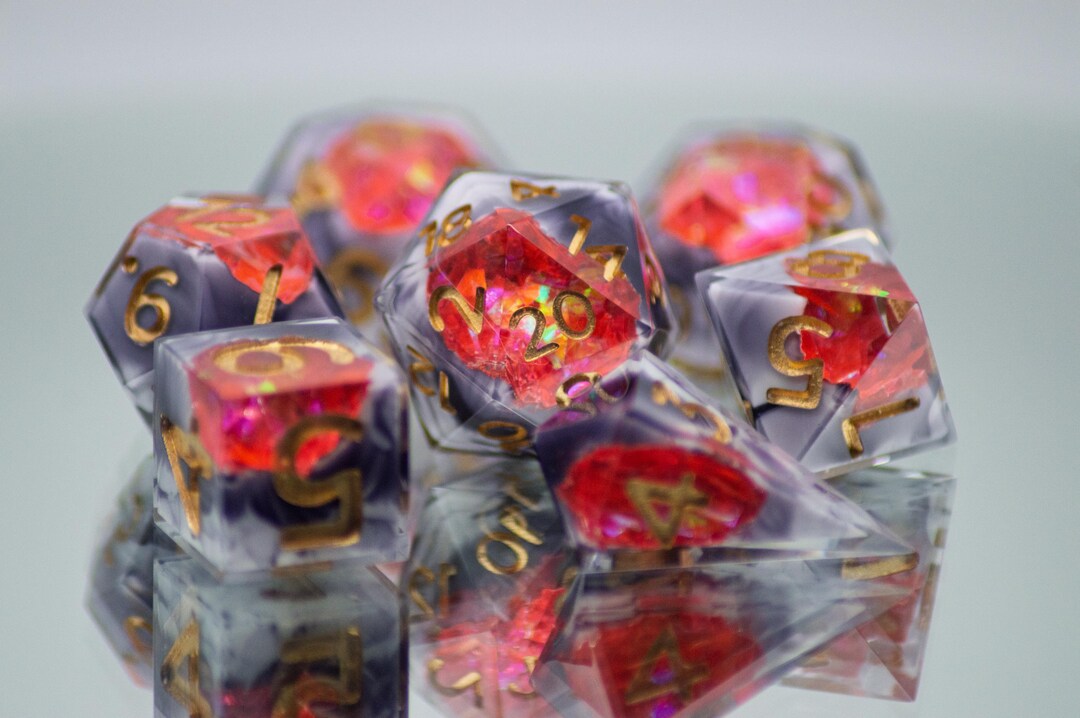 Magma Heart- Premium Handmade Sharp Edge Polyhedral D&D Dice Set, Resin ...