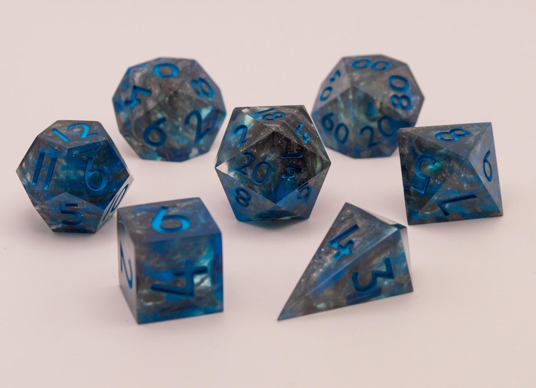 Rip Tide- Premium Handmade Sharp Edge Polyhedral D&D Dice Set, Resin ...