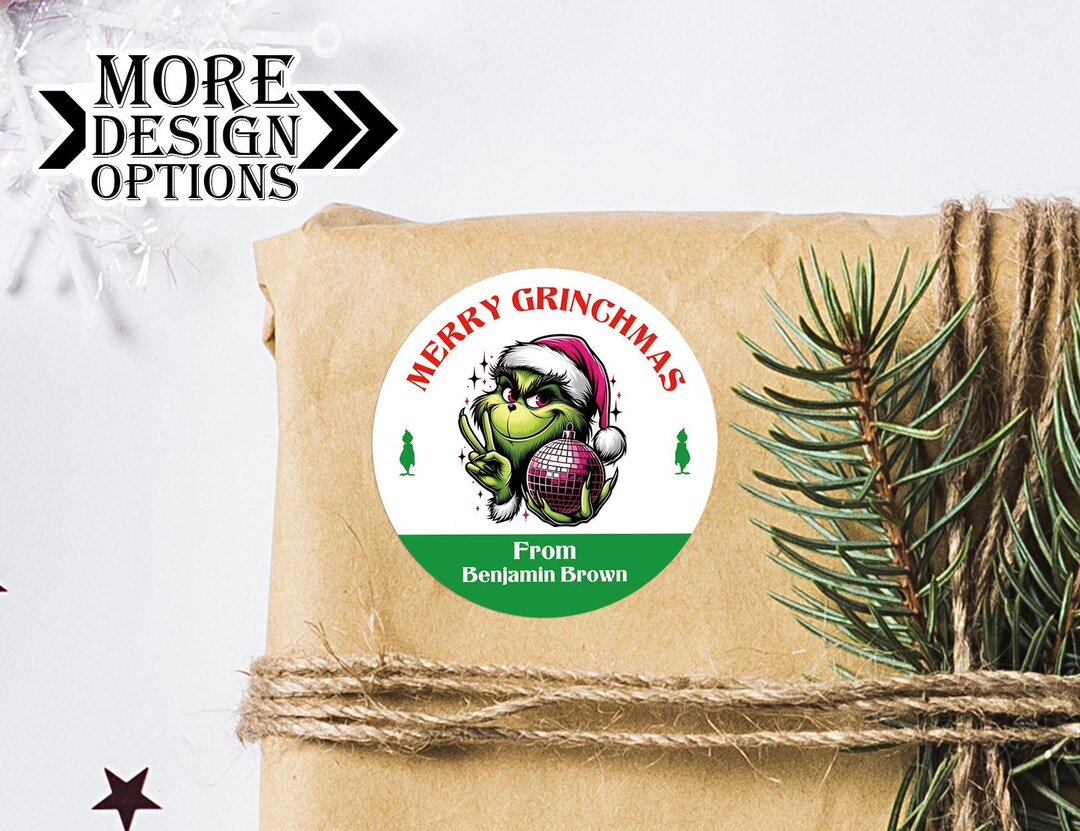 Personalized grinchmas Tags, Xmas Labels, Xmas Grinch Stickers, Cartoon ...