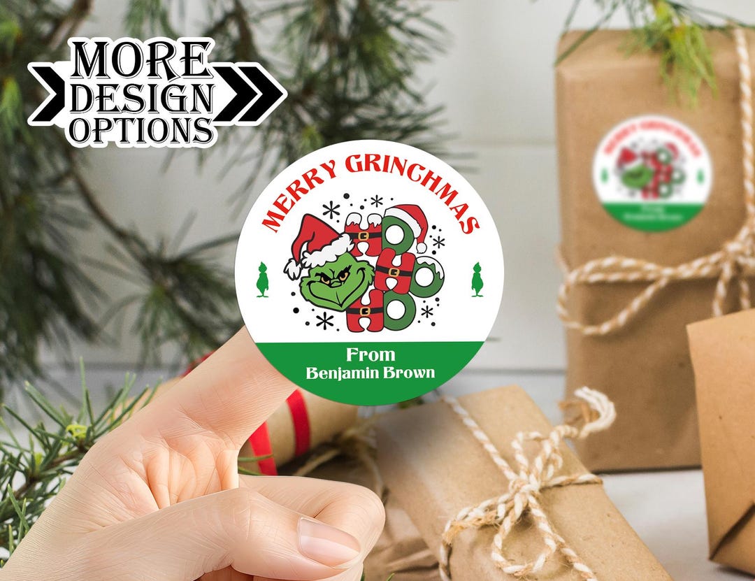 Merry Grinchmas Tags, Christmas Grinch Stickers, Xmas Labels, Cartoon ...