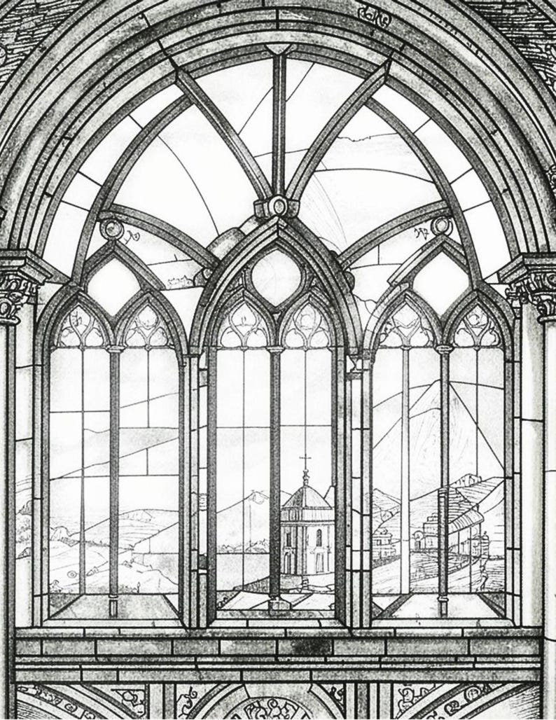 Stained Glass Windows Coloring Pages, Church Art (digital Printable) - Etsy