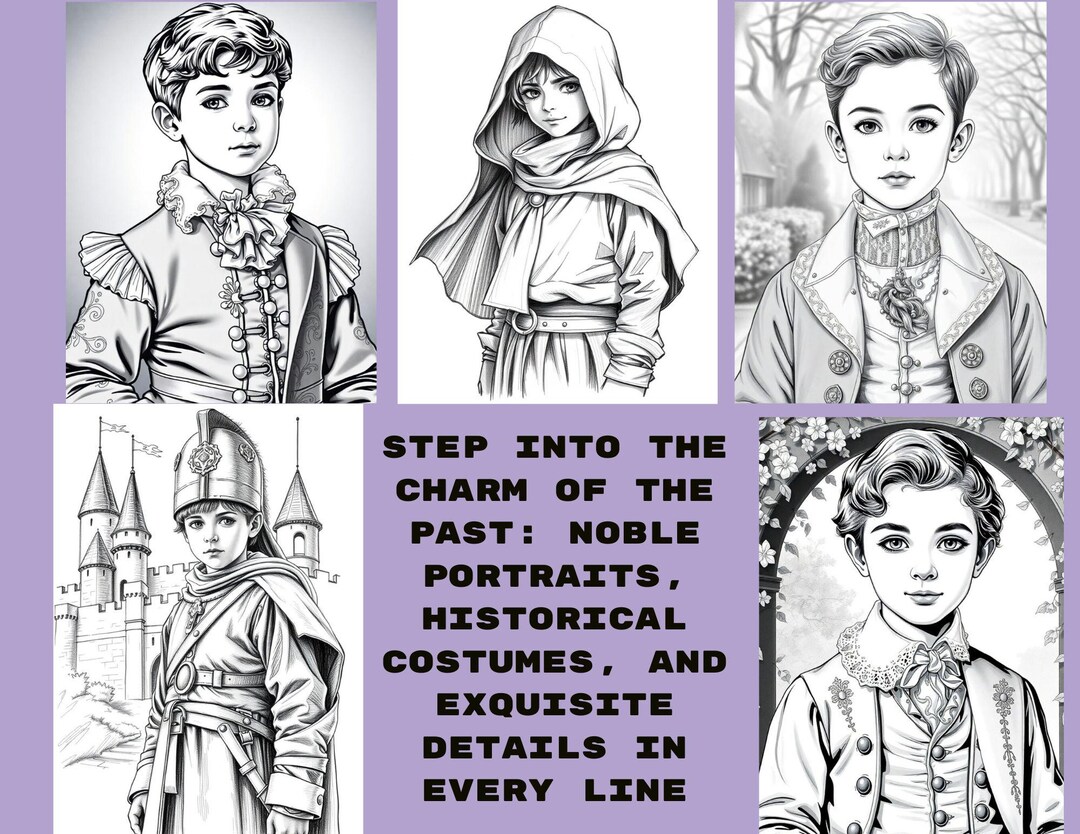 Portraits of Boys of the Past: A Historical Atmosphere in Coloring. 54 ...