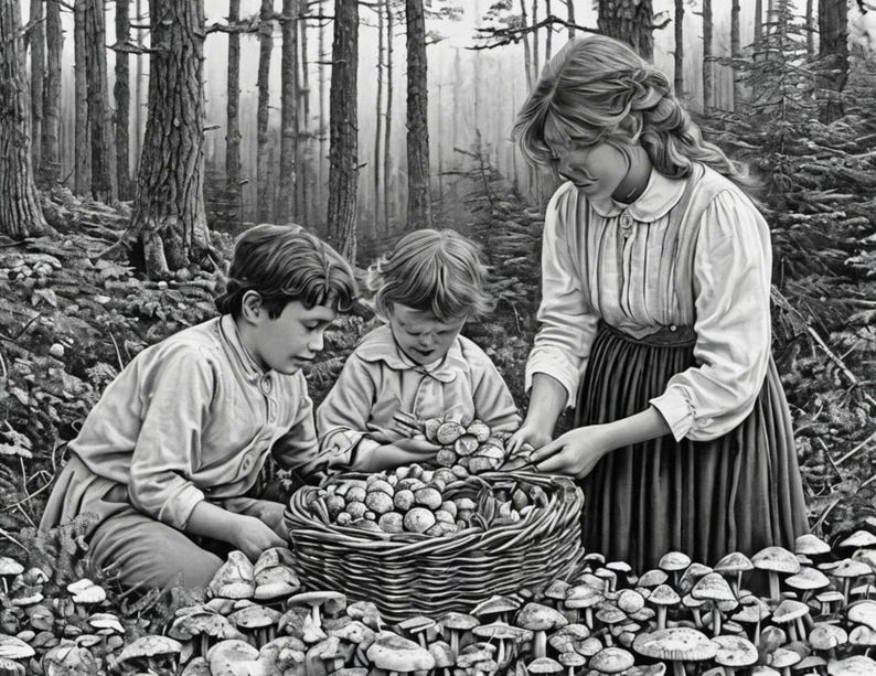 Pre-raphaelite Family Coloring Pages, Grayscale Illustrations (digital ...