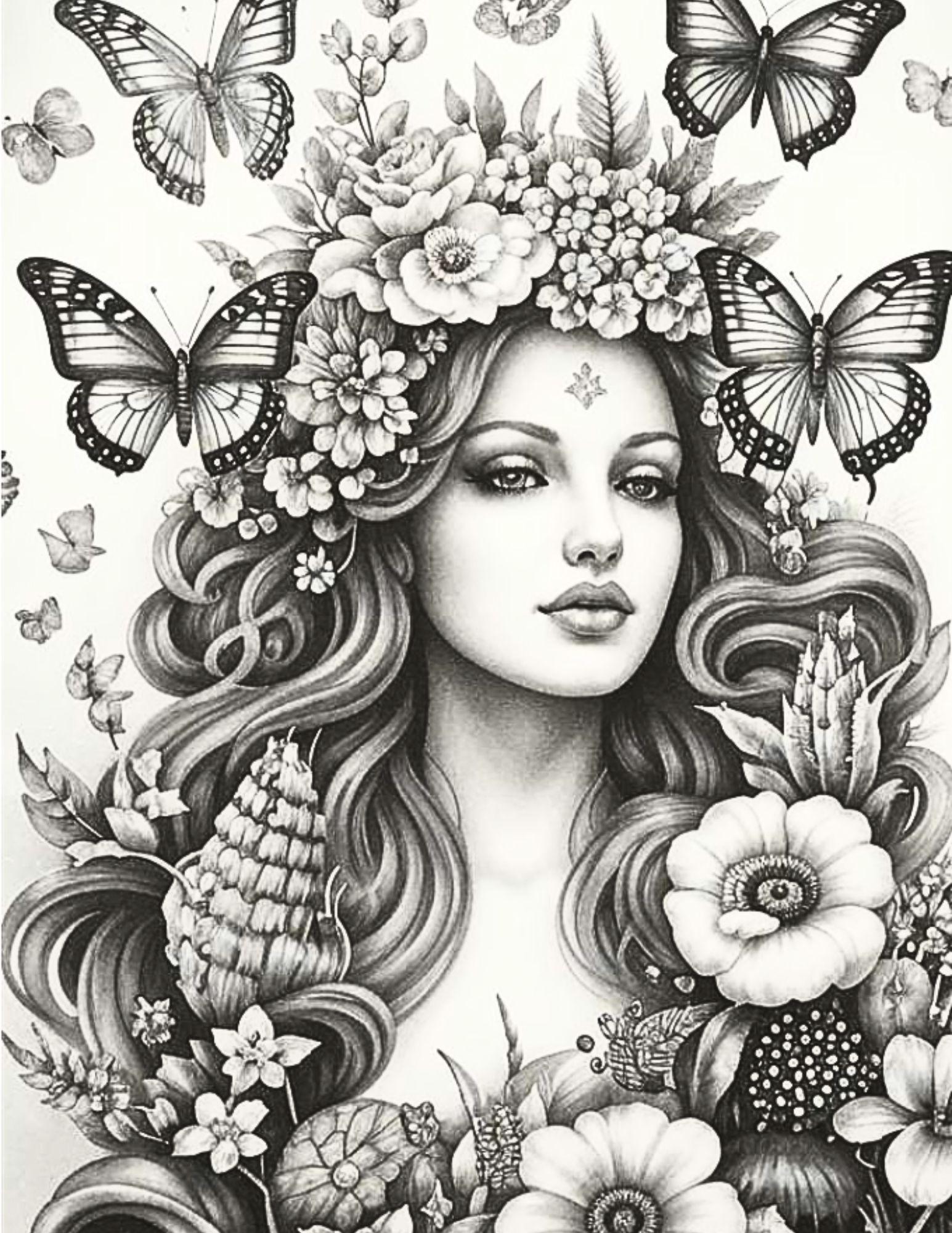 Women of Nature 20 Coloring Digital Printable Pages for Teens and ...