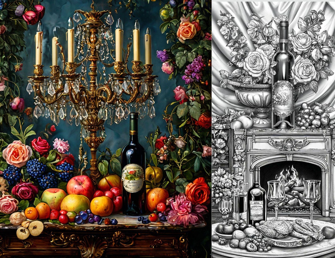 Still Life Coloring Pages .fantasy in Vintage Exquisite Style. Gray ...