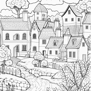51-page Printable Coloring Book for Adults and Kids. Village Charm ...