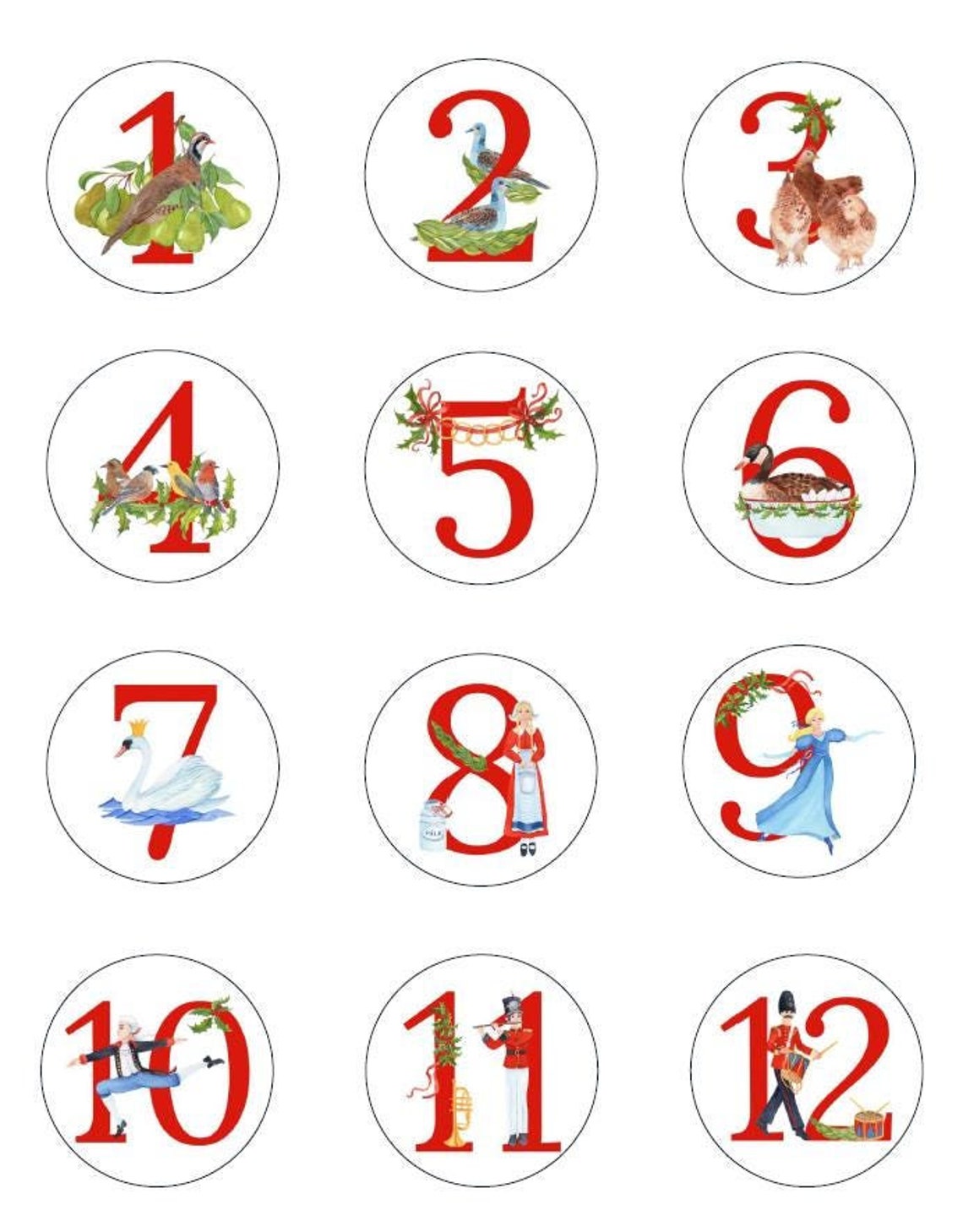 2 Inch Circle 12 Days of Christmas Edible Images - Etsy