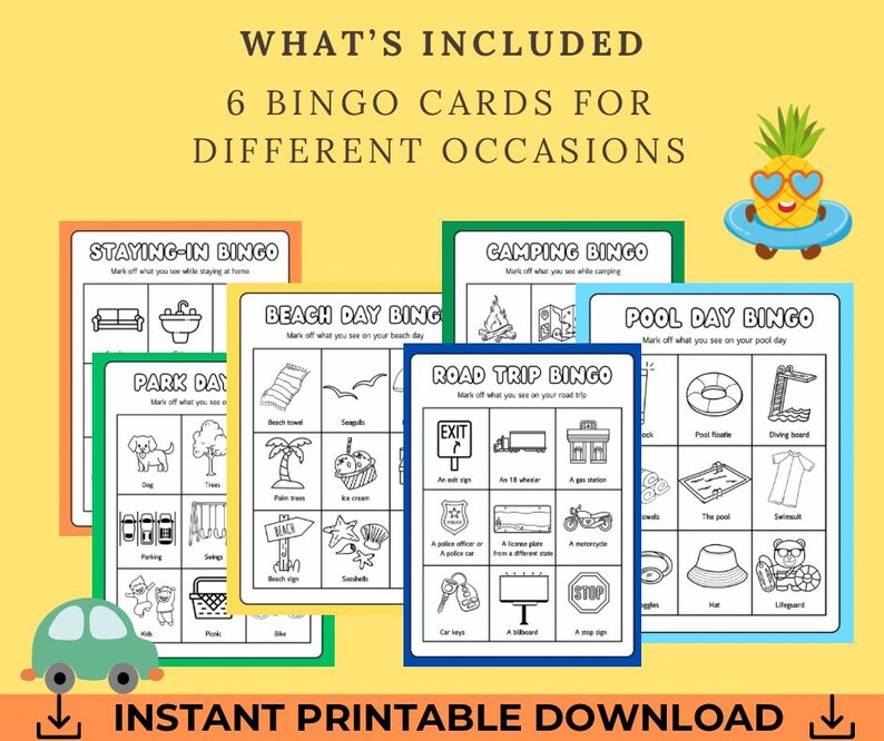 Printable Kids Bingo Game Bundle – 6 Fun Scavenger Hunt Cards for ...