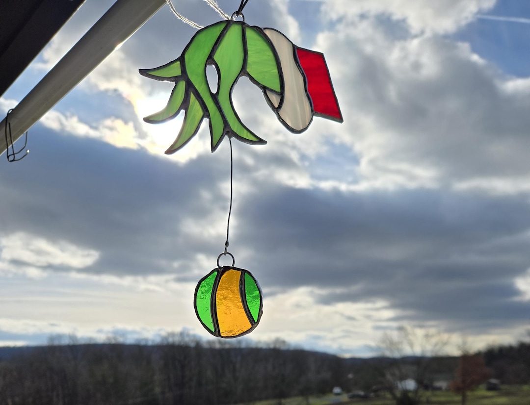 Stained Glass Grinch Hand With Second Ornament. - Etsy
