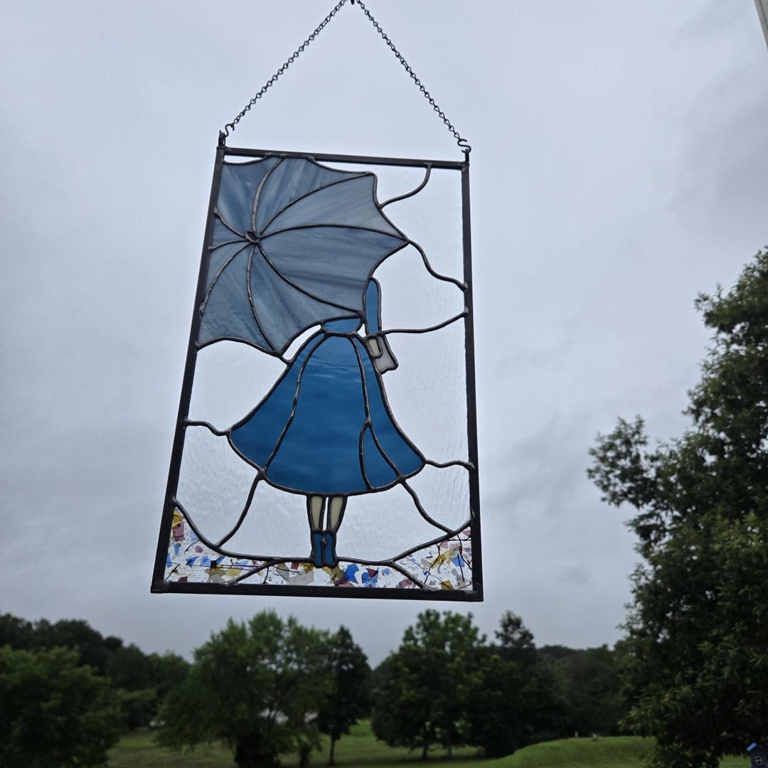 Stained Glass Suncatcher Girl in the Rain - Etsy