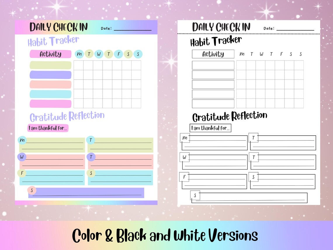 Daily Check in | Habit Tracker | Gratitude Reflection - Etsy