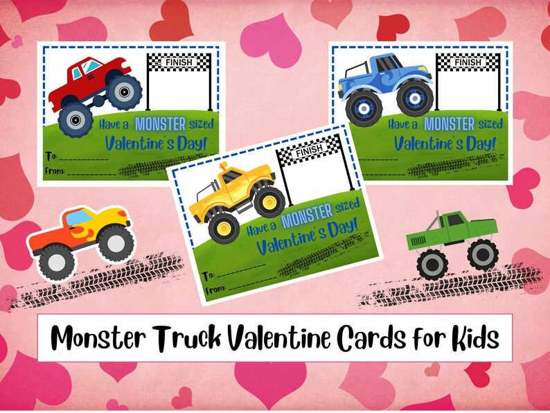 Monster Truck Valentine Cards - Printable - Fun for Kids - Valentines ...