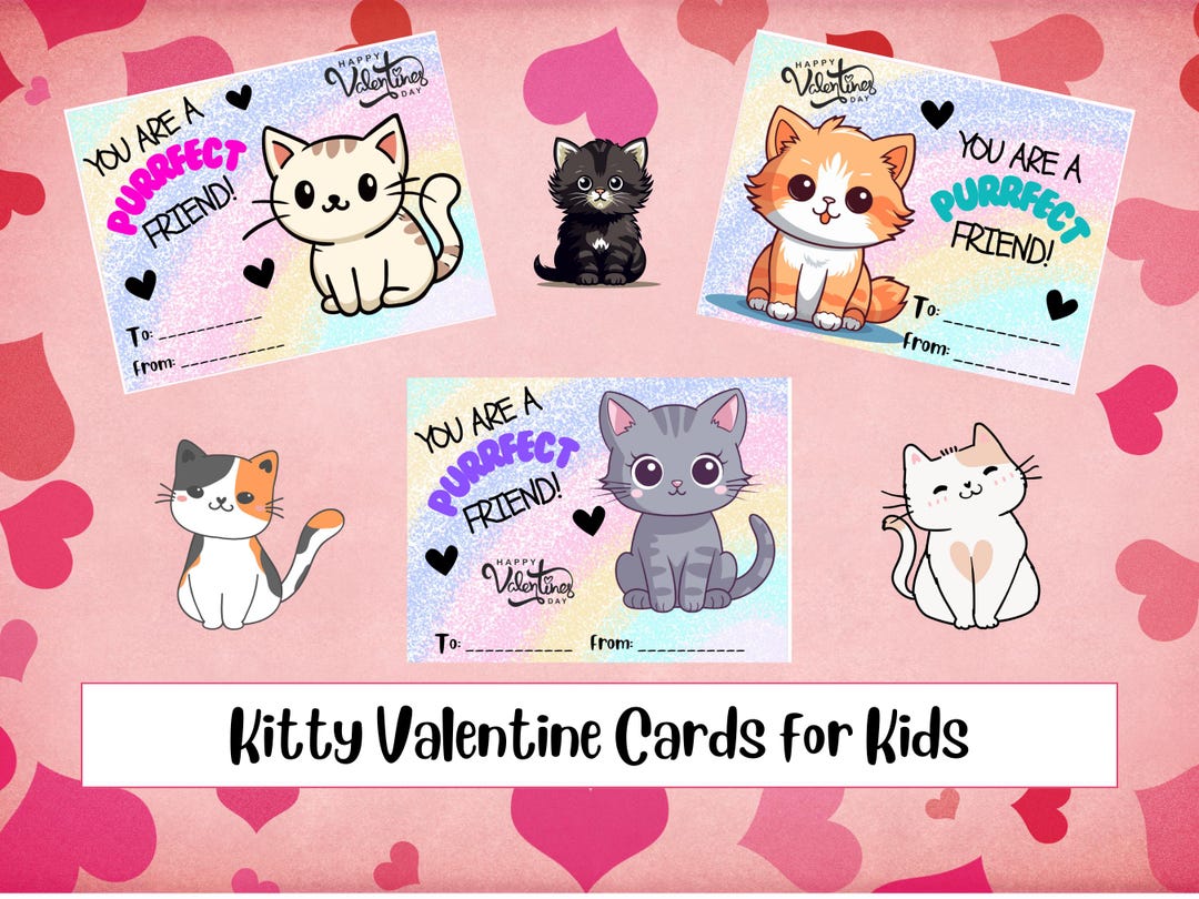 Kitty Valentine Cards - Printable - Fun for Kids - Valentines - Etsy