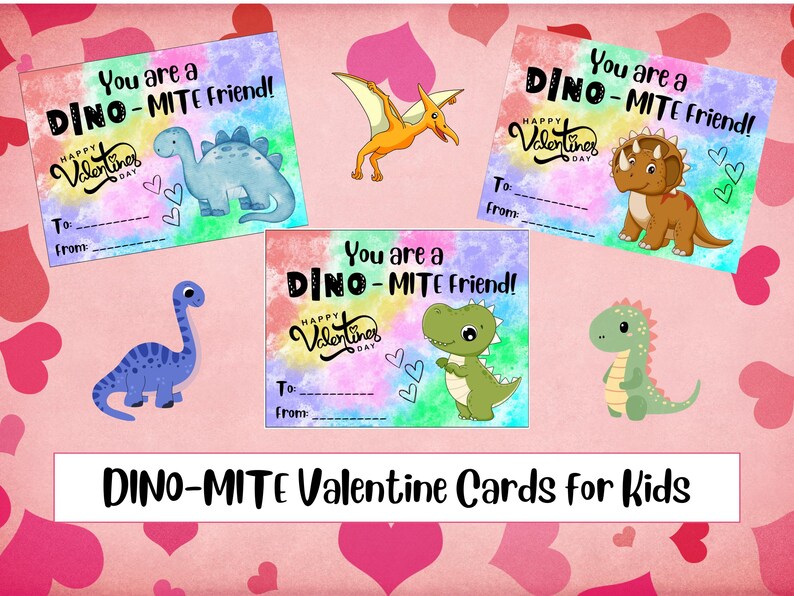 Dinosaur Valentine Cards - Printable - Fun for Kids - Etsy