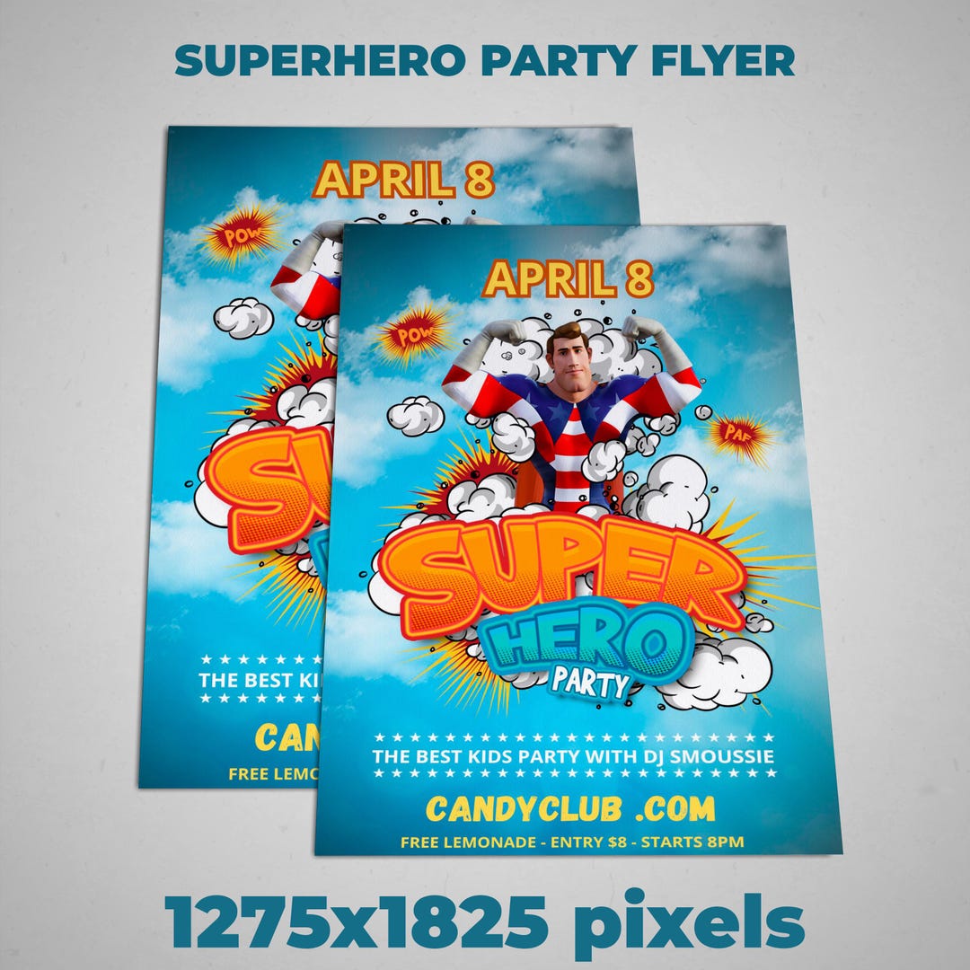 Superhero Kids Party Flyer for Canva Print Marvel Super Heroes Heroes ...