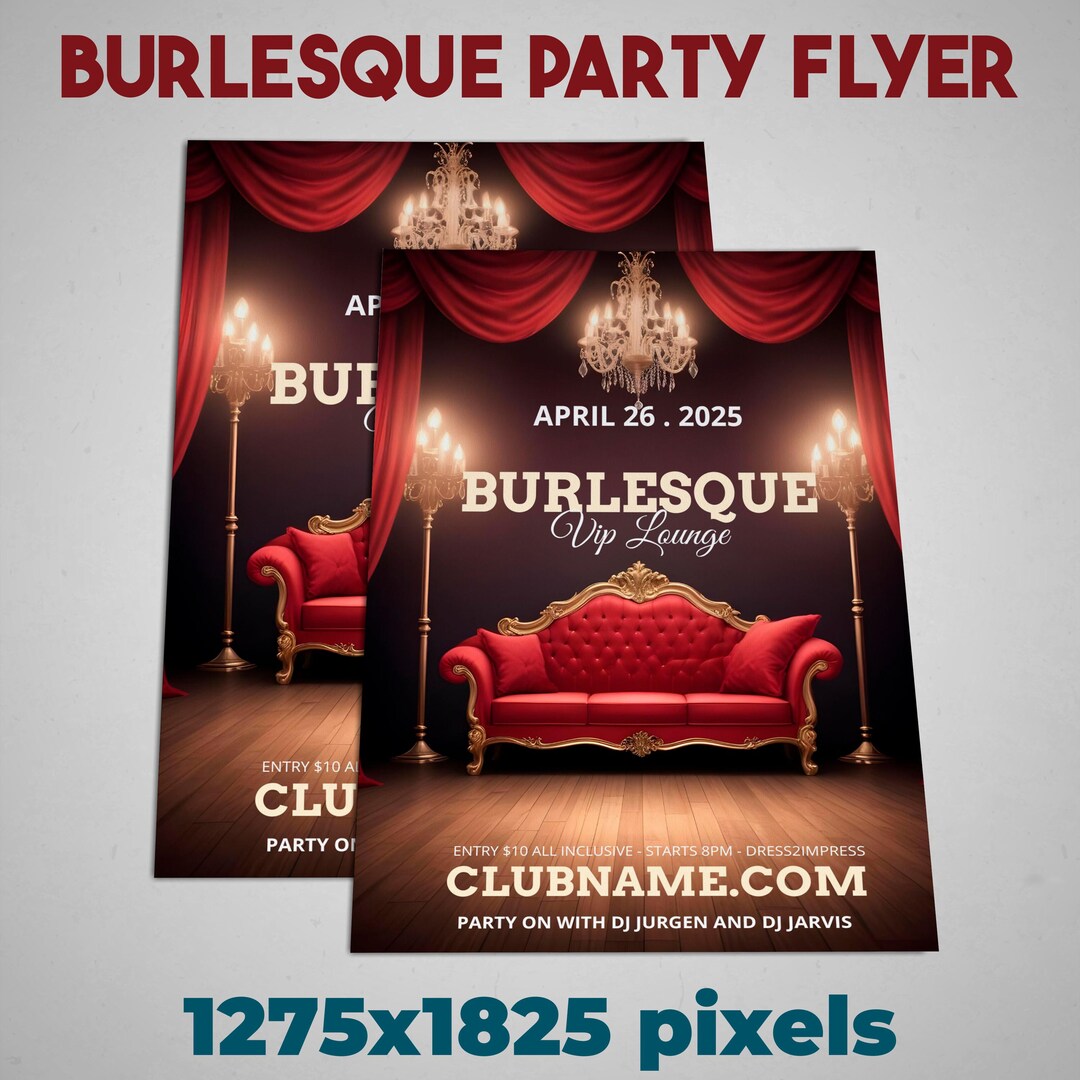 Sensual Romantic Moulin Rouge Burlesque Editable Party Flyer for Canva ...
