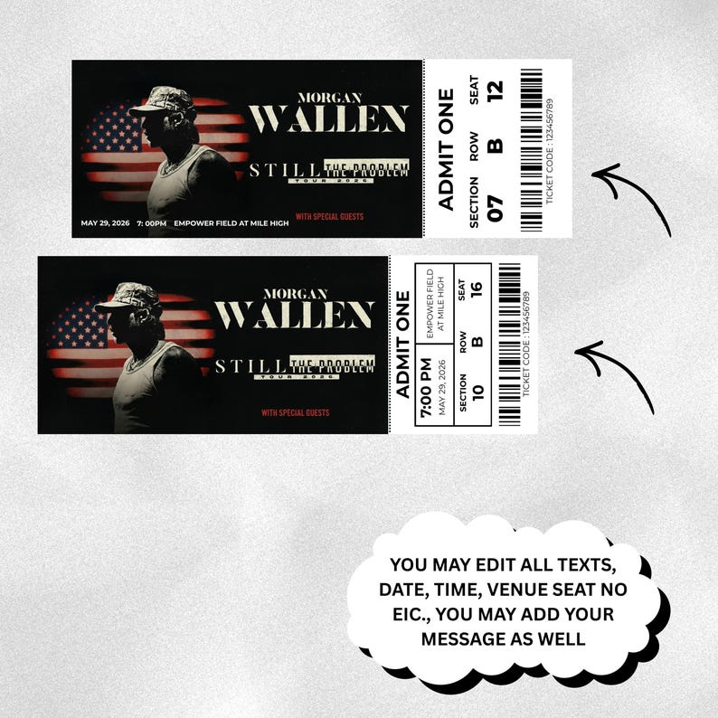 Editable Morgan Wallen Tour Ticket, Morgan Wallen Still the Problem ...