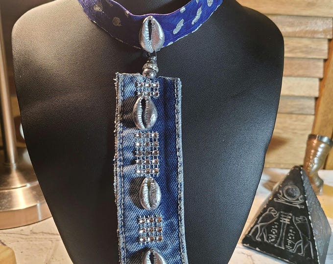Cowrie Shells Choker, Denim Choker Choker, Sea Shells Choker, Gift for ...