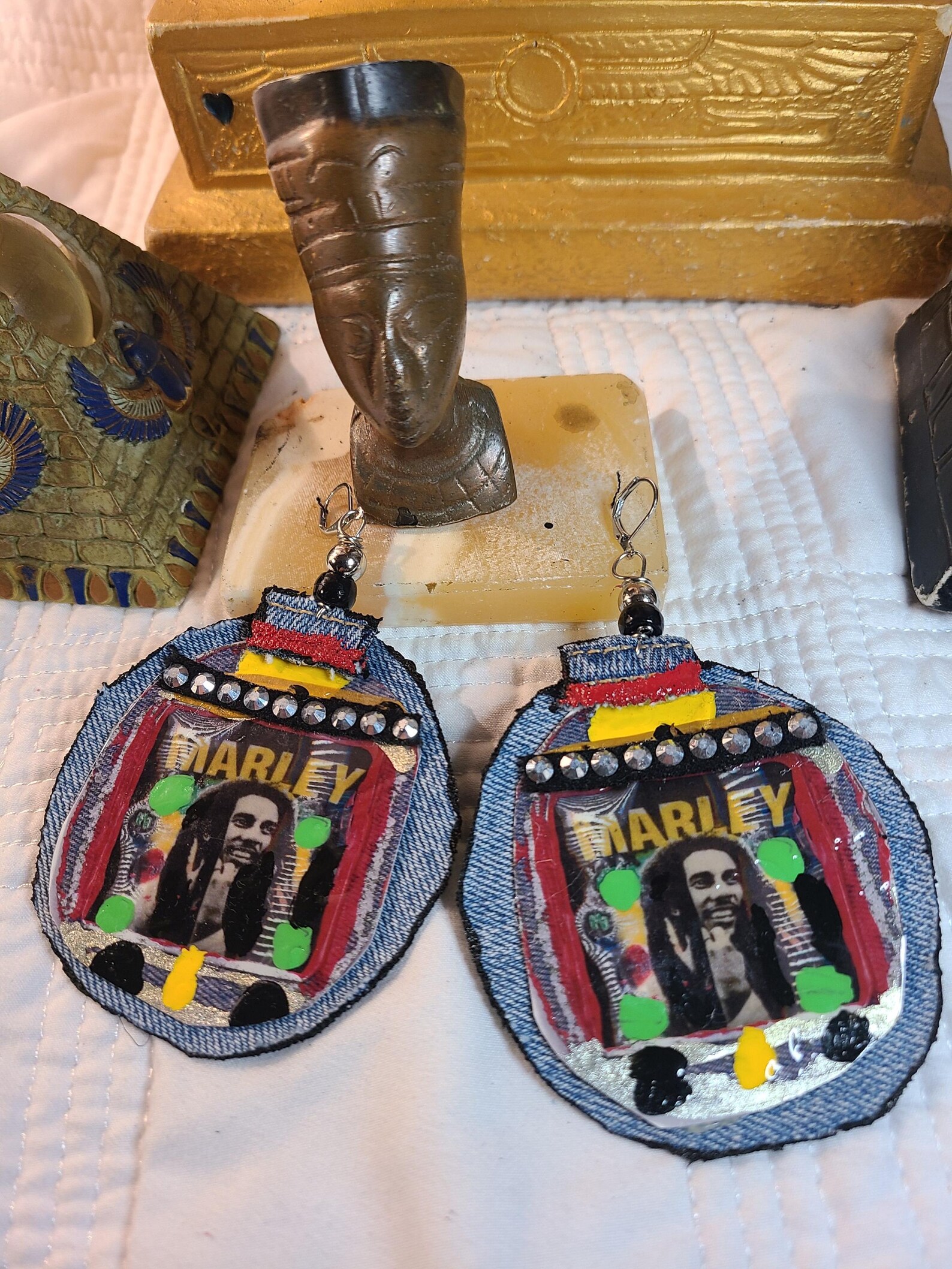 Upcycled Bob Marley Denim Earrings: Upcycled Jean Jewelry With Lucite ...