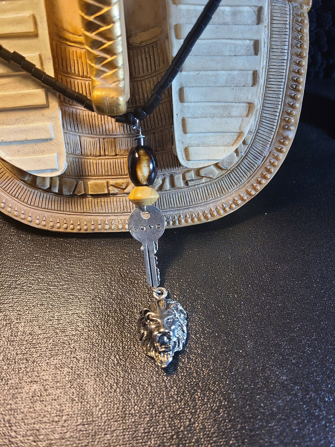 Roaring Lion Head Key Necklace - Beaded Rope Chain - Etsy