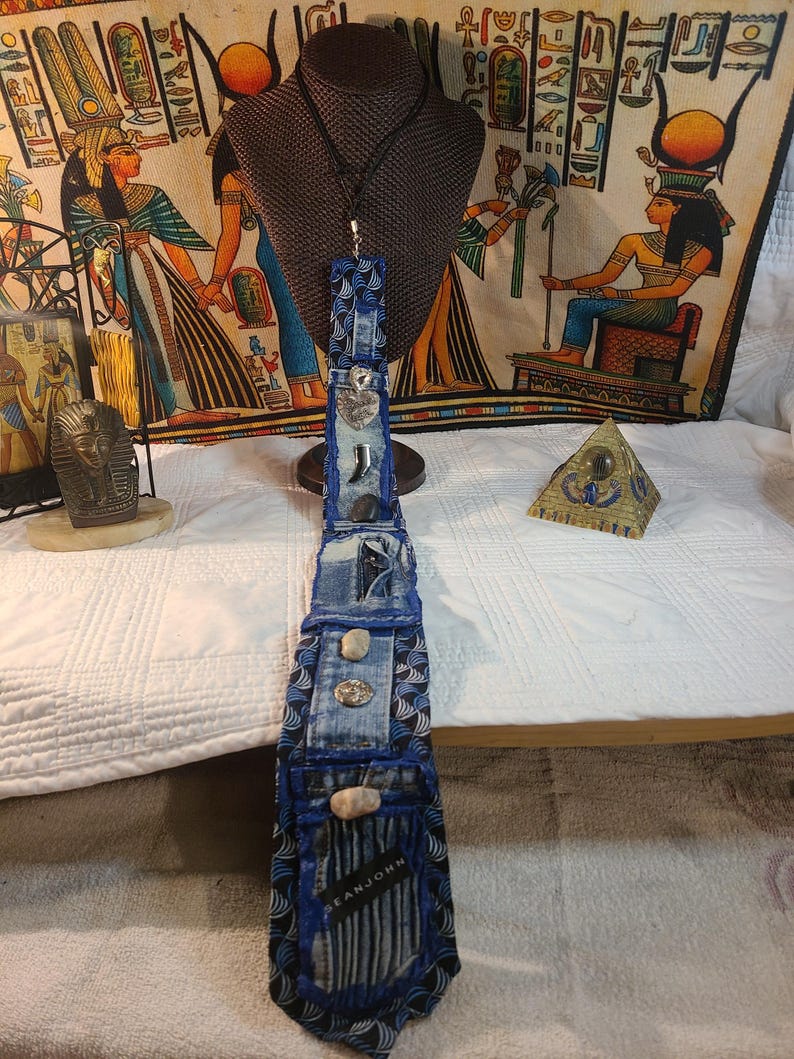 Upcycled Men or Women Blue Jeans Denim Fabric Junk Necktie Necklace ...