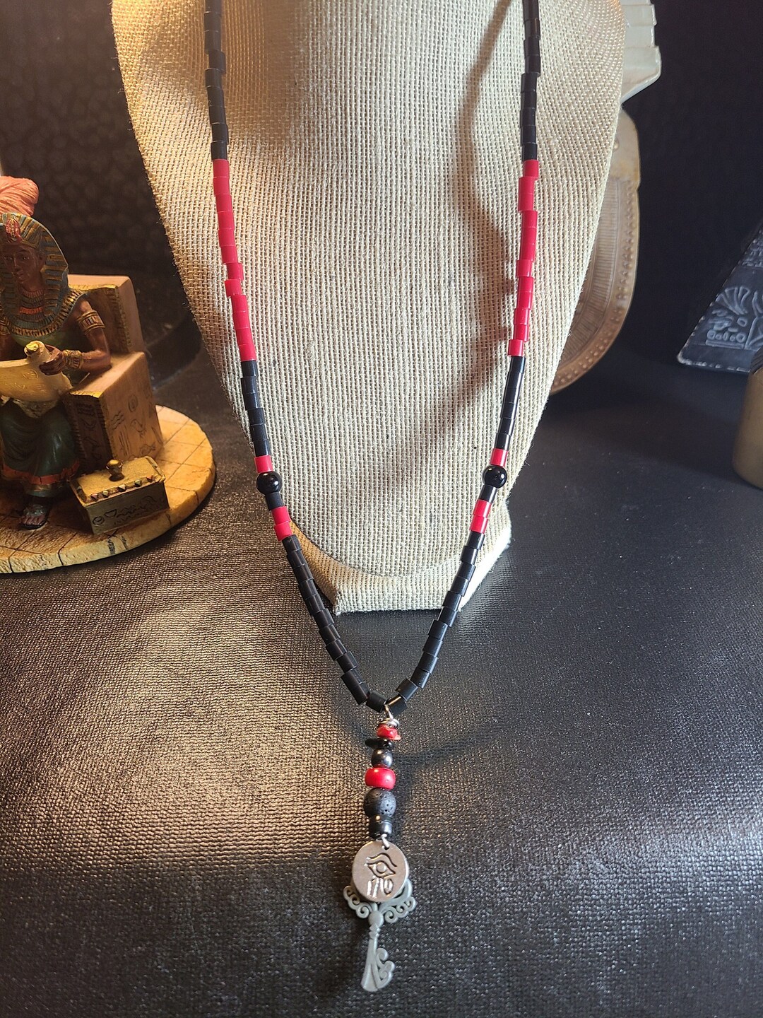 Men Antique Silver Skeleton Key Necklace With Small Eye of Horus Charm ...