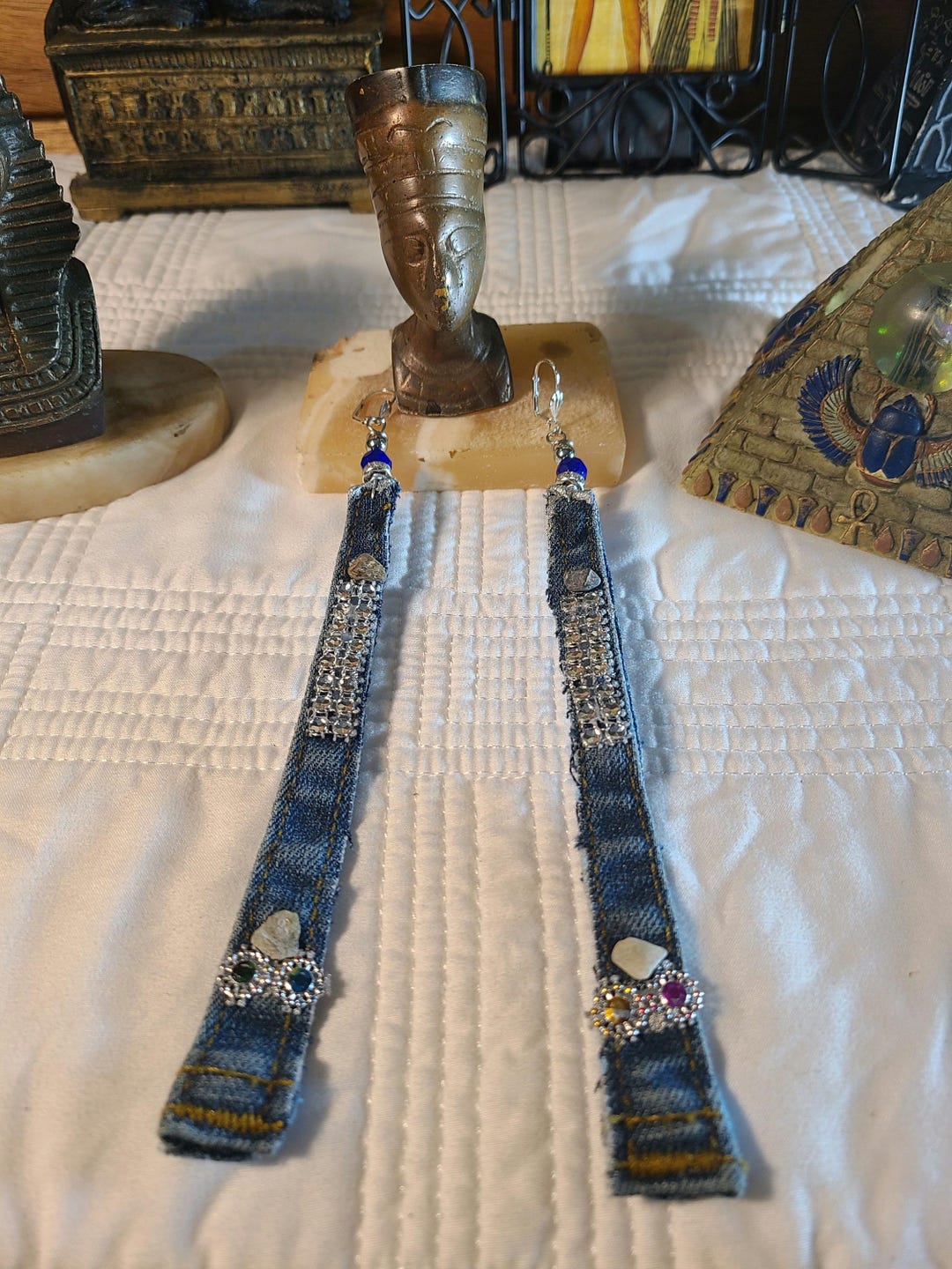 6 1/2 Inches Blue Jeans Denim Fabric Earrings, Denim Fabric Earrings ...