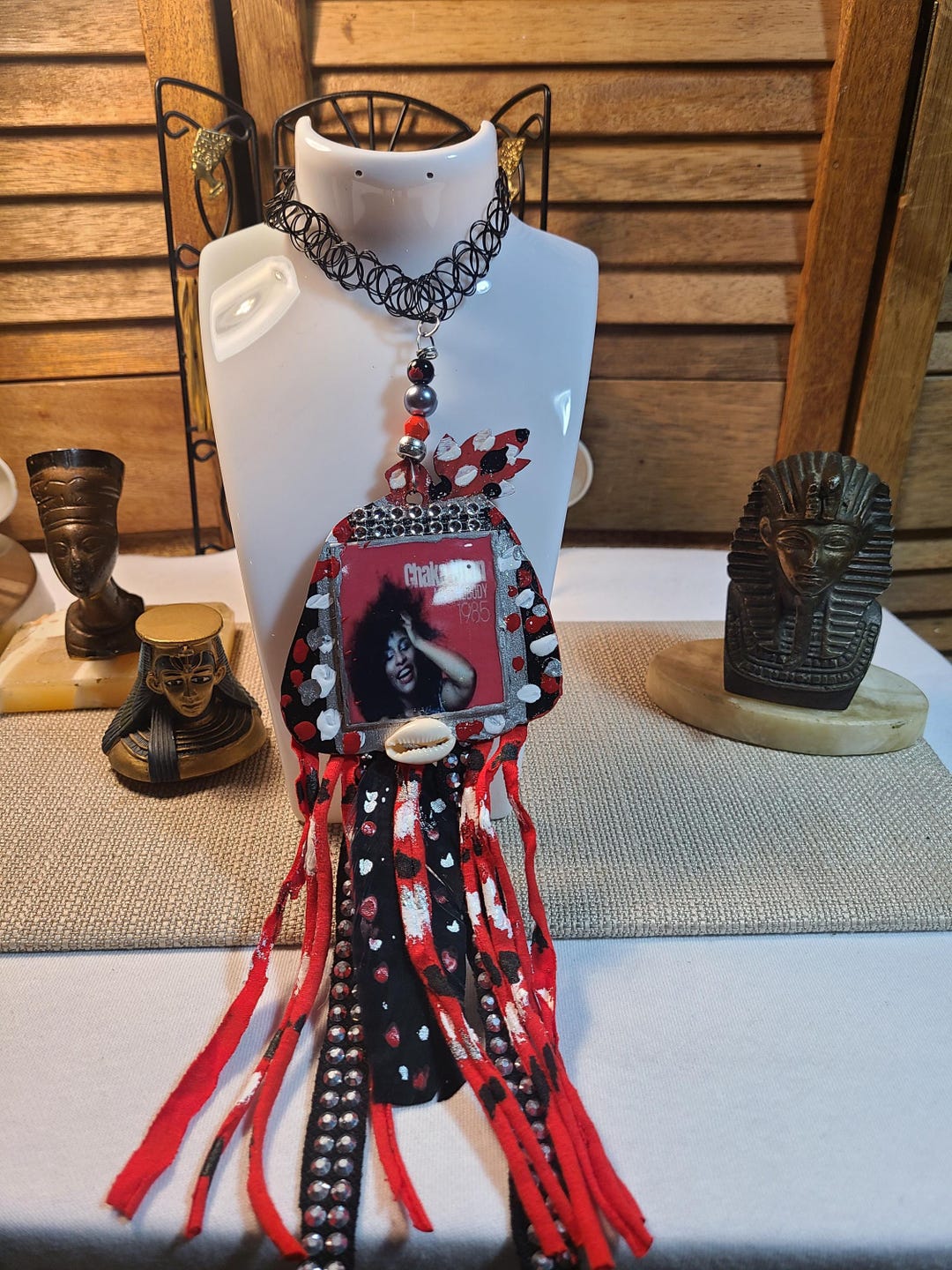 Upcycled Chaka Khan Album Cover Necklace: 80s Fabric Charm, Beaded ...