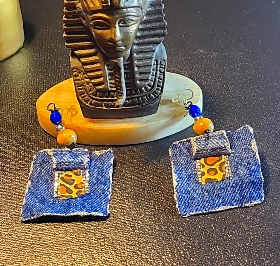 Denim Fabric Earrings, Denim Fabric Jewelry, Blue Jeans Earrings, Blue ...