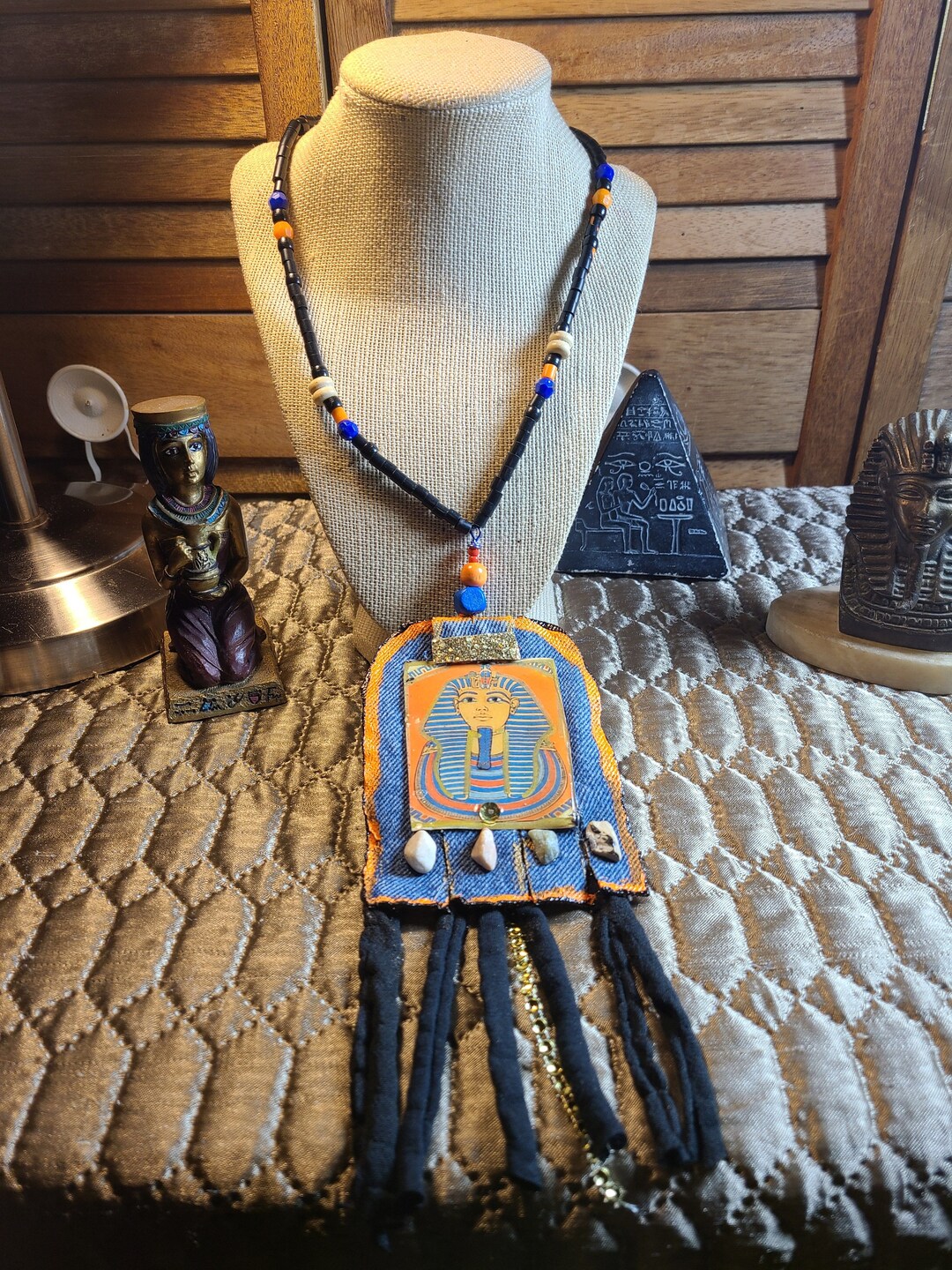 King Tut Denim Fabric Paper Jewelry Necklace, Birthday Gift, Gift for ...