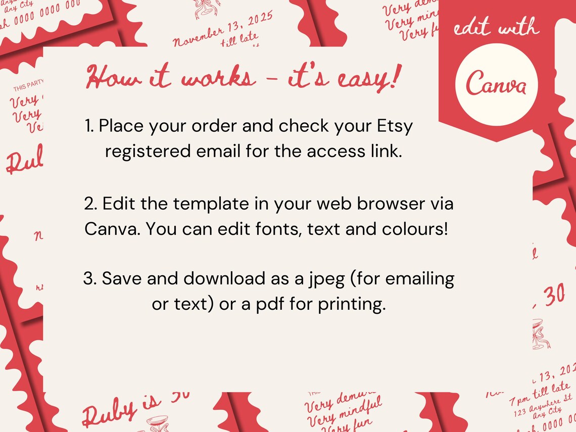 Very Mindful Very Demure Party Invitation Red Pink Cute Vintage Digital ...