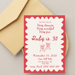 Very Mindful Very Demure Party Invitation Red Pink Cute Vintage Digital ...