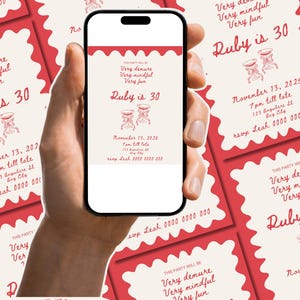 Very Mindful Very Demure Party Invitation Red Pink Cute Vintage Digital ...