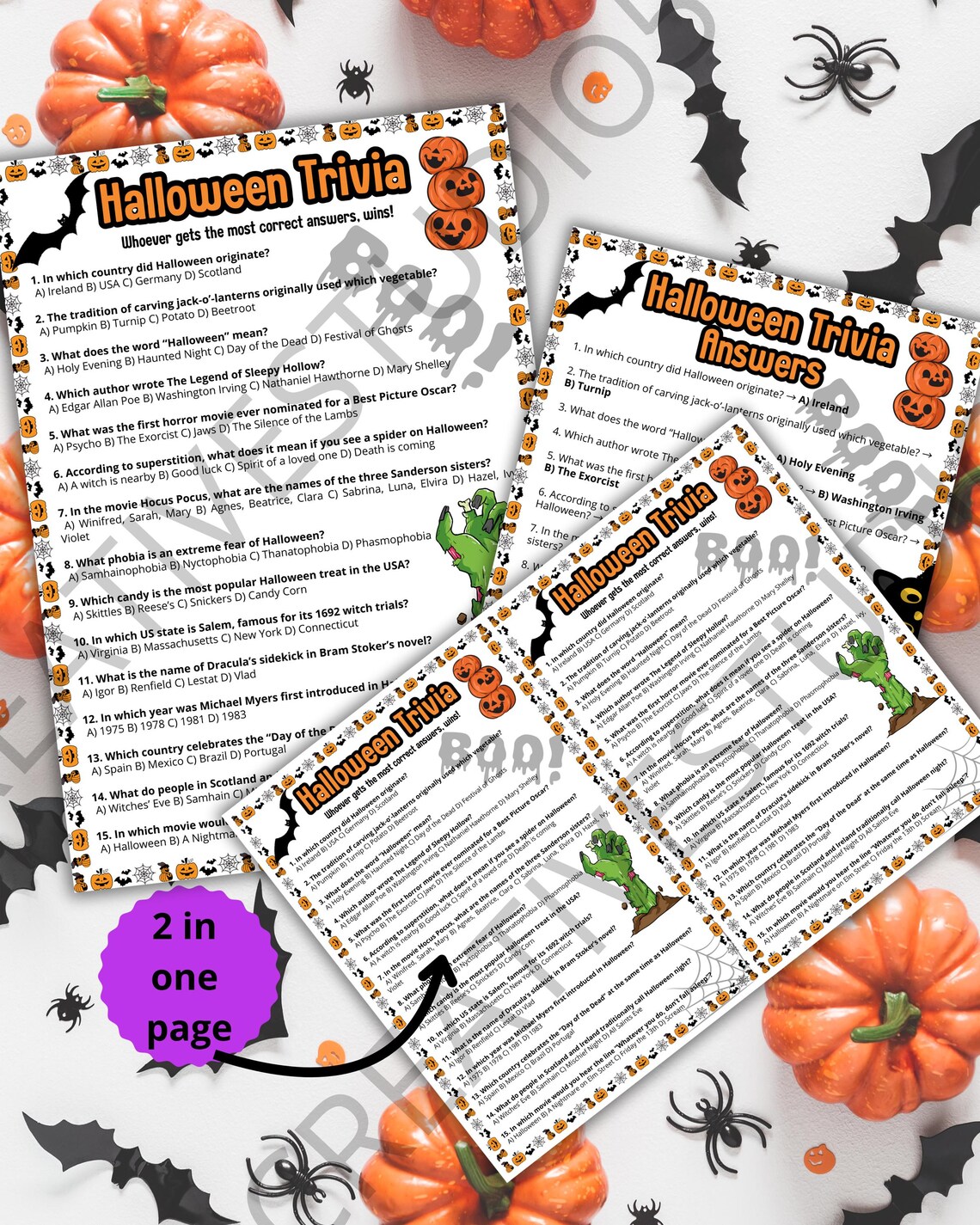 Halloween Trivia, Printable Halloween Trivia Quiz for Kids Teens Adult ...