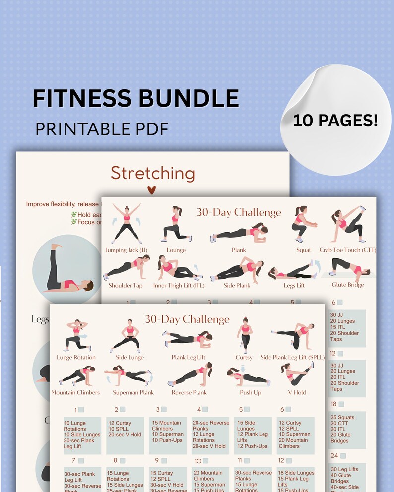 30 Day Full Body Workout Challenge, Fitness Planner Bundle, Home ...