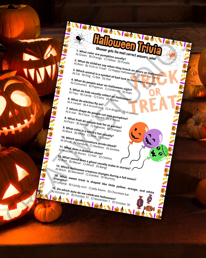 Halloween Trivia Game, Printable Halloween Trivia Quiz for Kids Teens ...