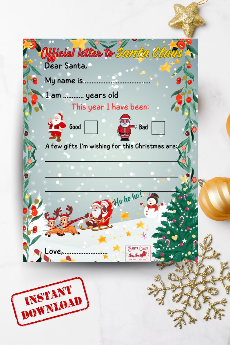 Letter to Santa Claus for Children - Immediate Download - Printable - Etsy