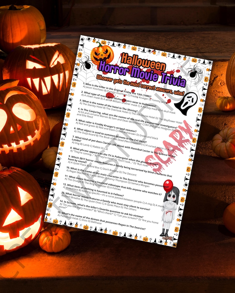 Horror Movie Trivia, Halloween Movie Trivia, Printable Halloween Trivia ...