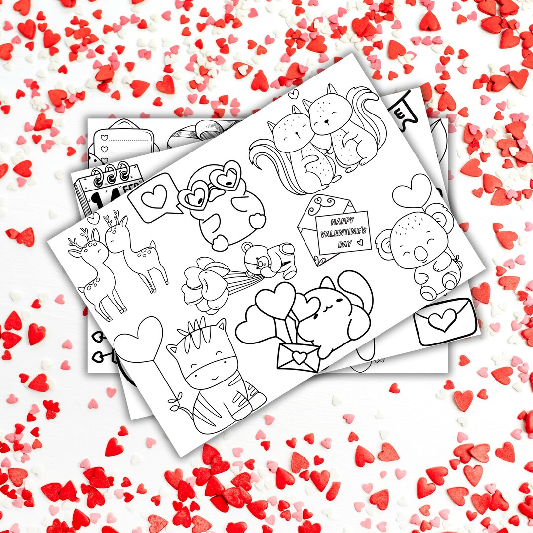12 Valentine's Day Coloring Page, Valentine's Day Kids Activity ...