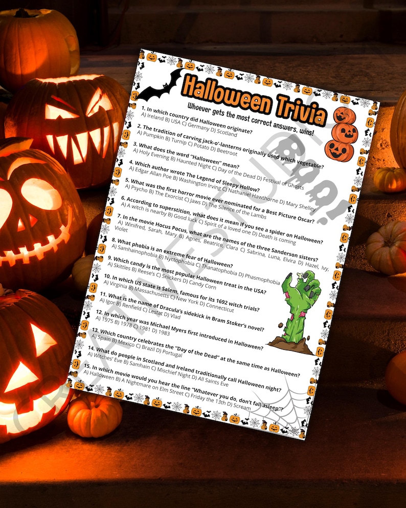 Halloween Trivia, Printable Halloween Trivia Quiz for Kids Teens Adult ...